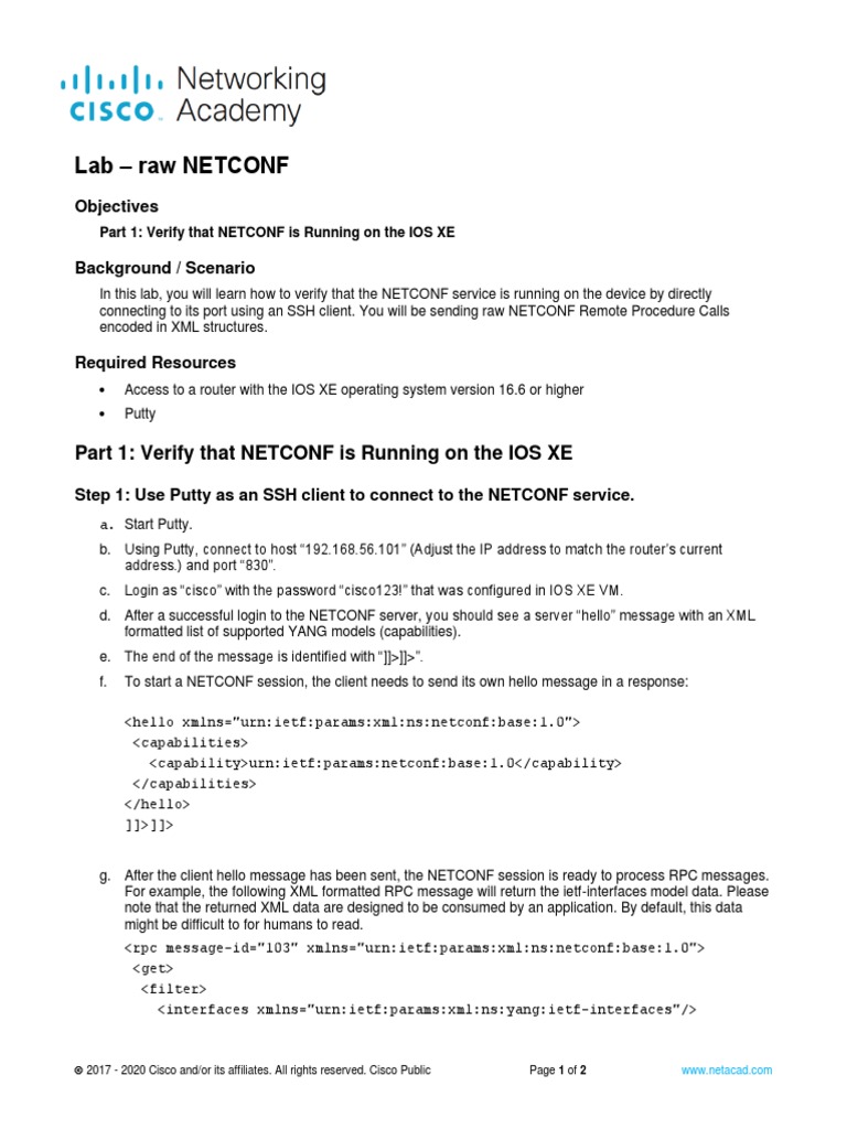 2.6 Lab - Raw NETCONF | PDF | Internet Standards | Internet Protocols