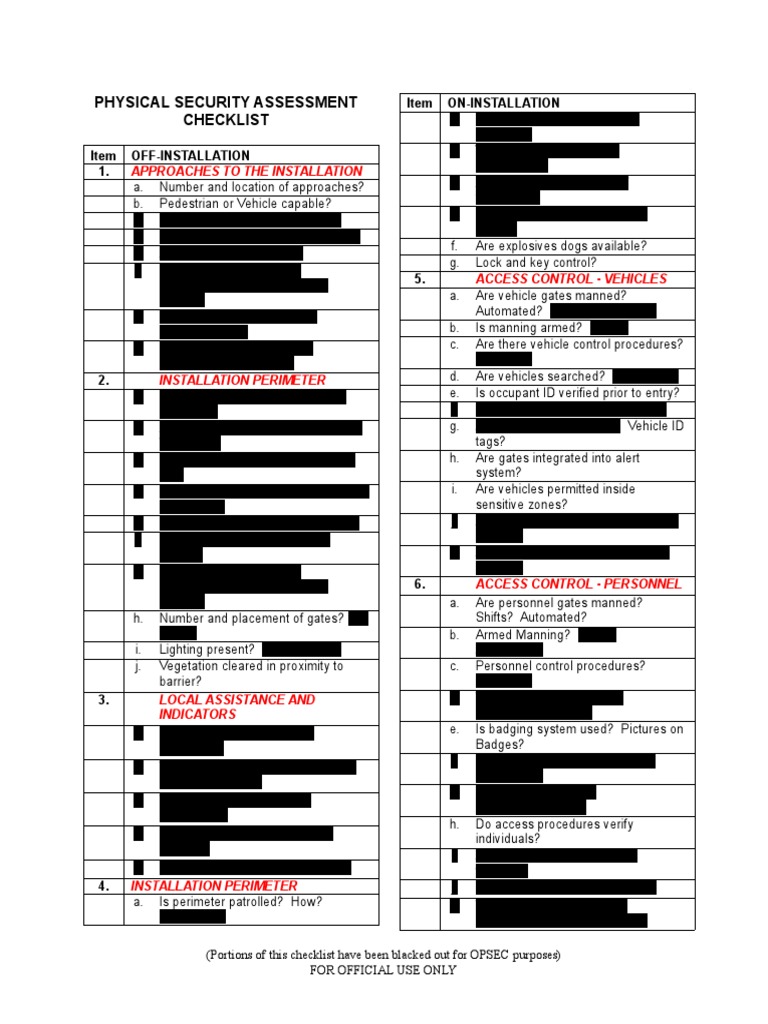 Physical Security Assessment Checklist: Approaches To The Installation ...