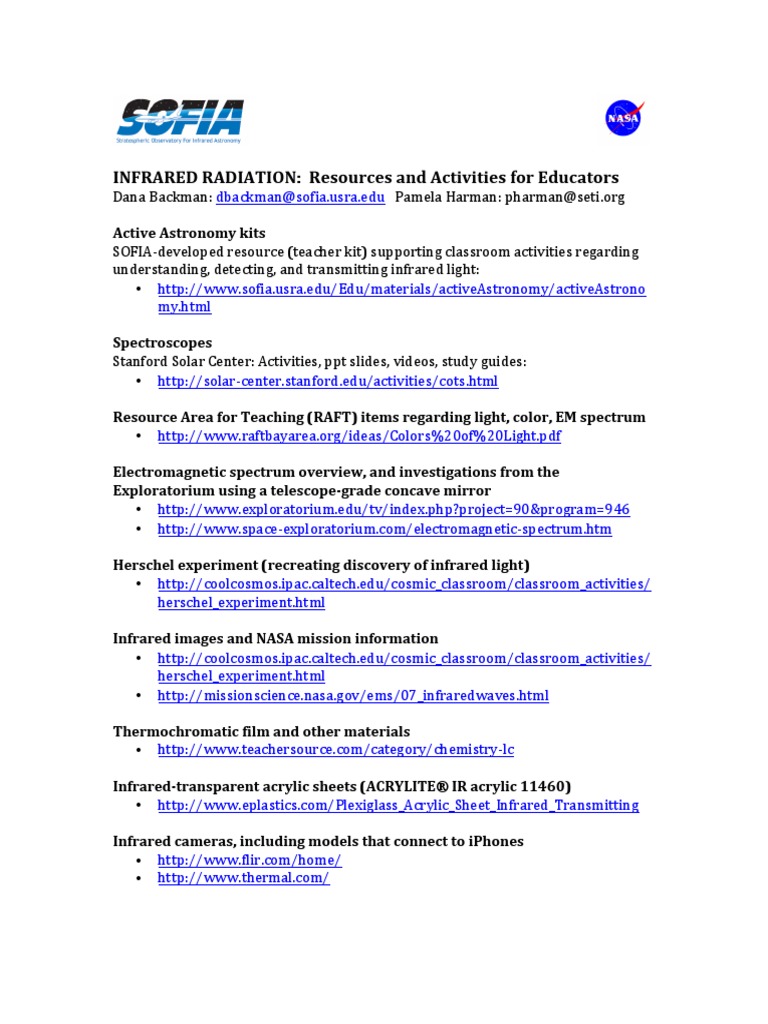 INFRARED RADIATION: Resources and Activities For Educators | PDF ...