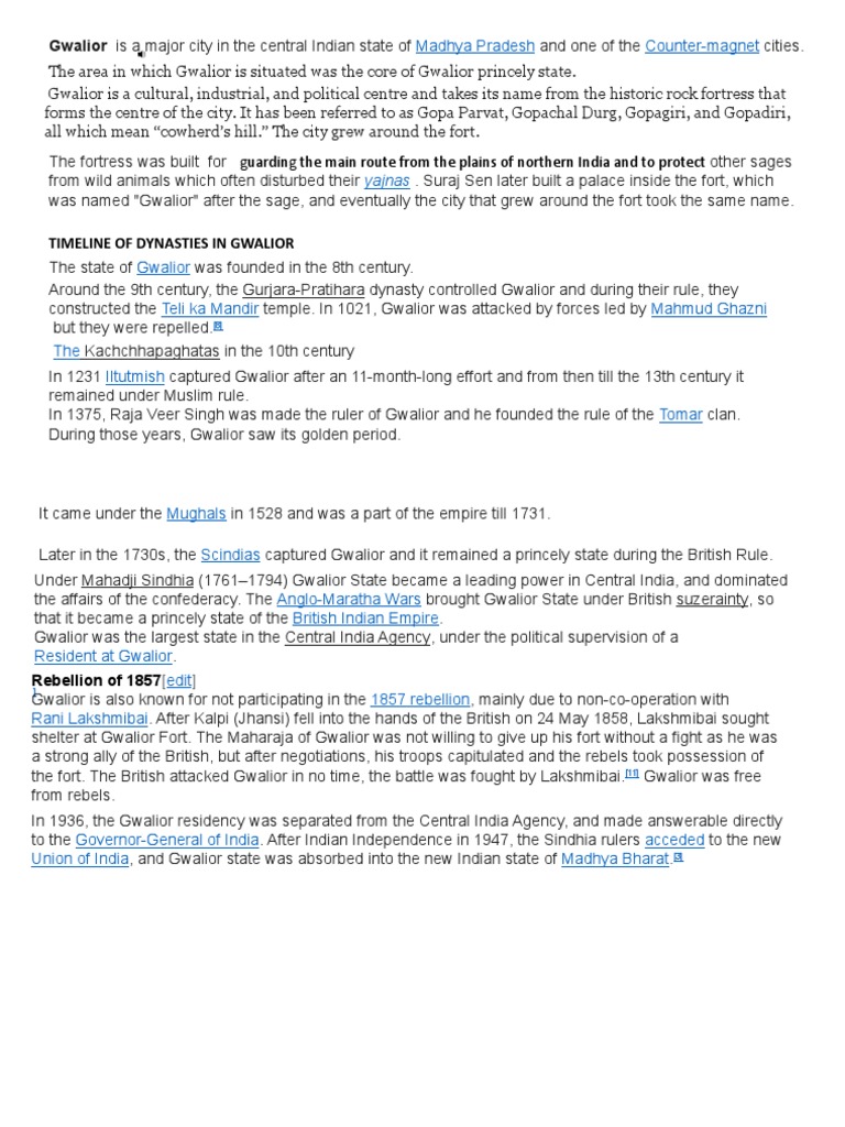 Madhya Pradesh Counter-Magnet: Gwalior Is A Major City in The Central ...