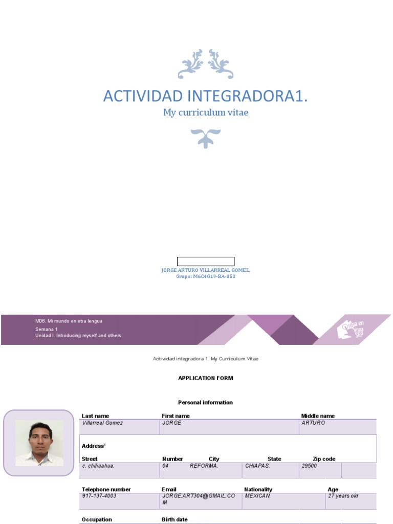 Actividad Integradora1.: My Curriculum Vitae | PDF