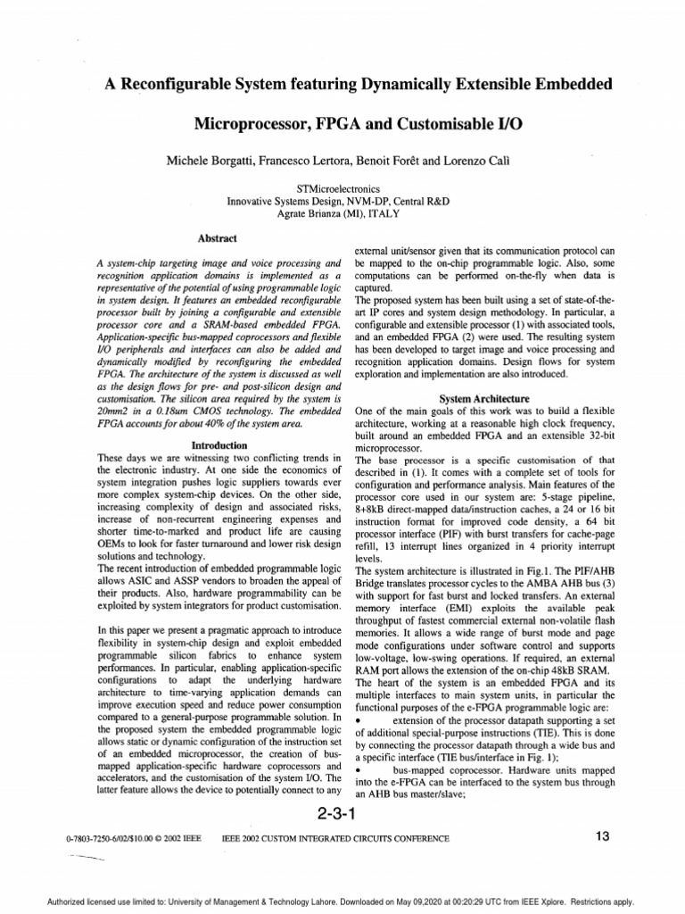 A Reconfigurable System Featuring Dynamically Extensible Embedded Microprocessor, and ...