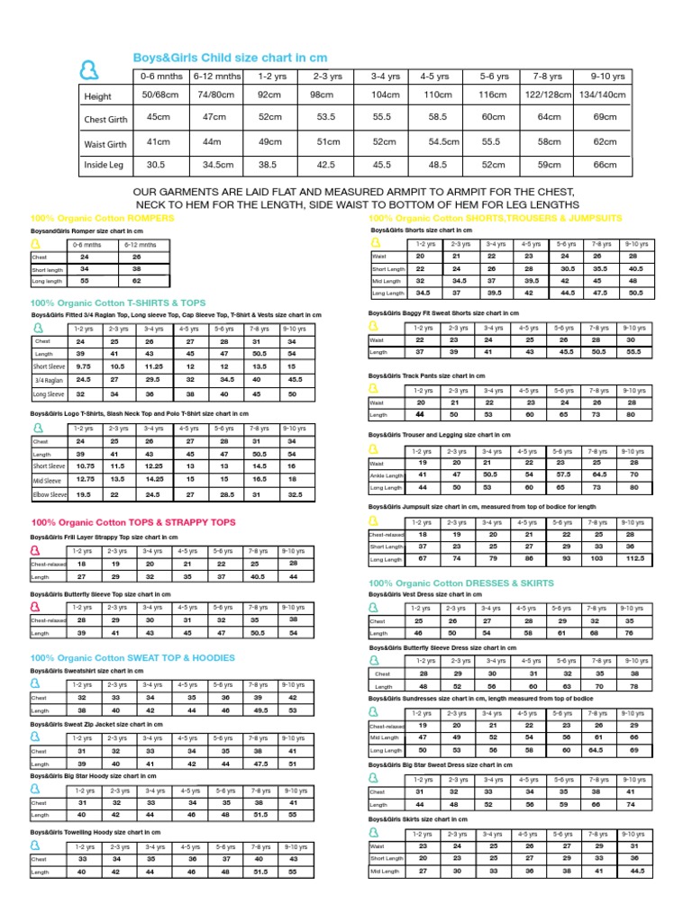 Boys&Girls Child Size Chart in CM | PDF | Human Body | Human Appearance
