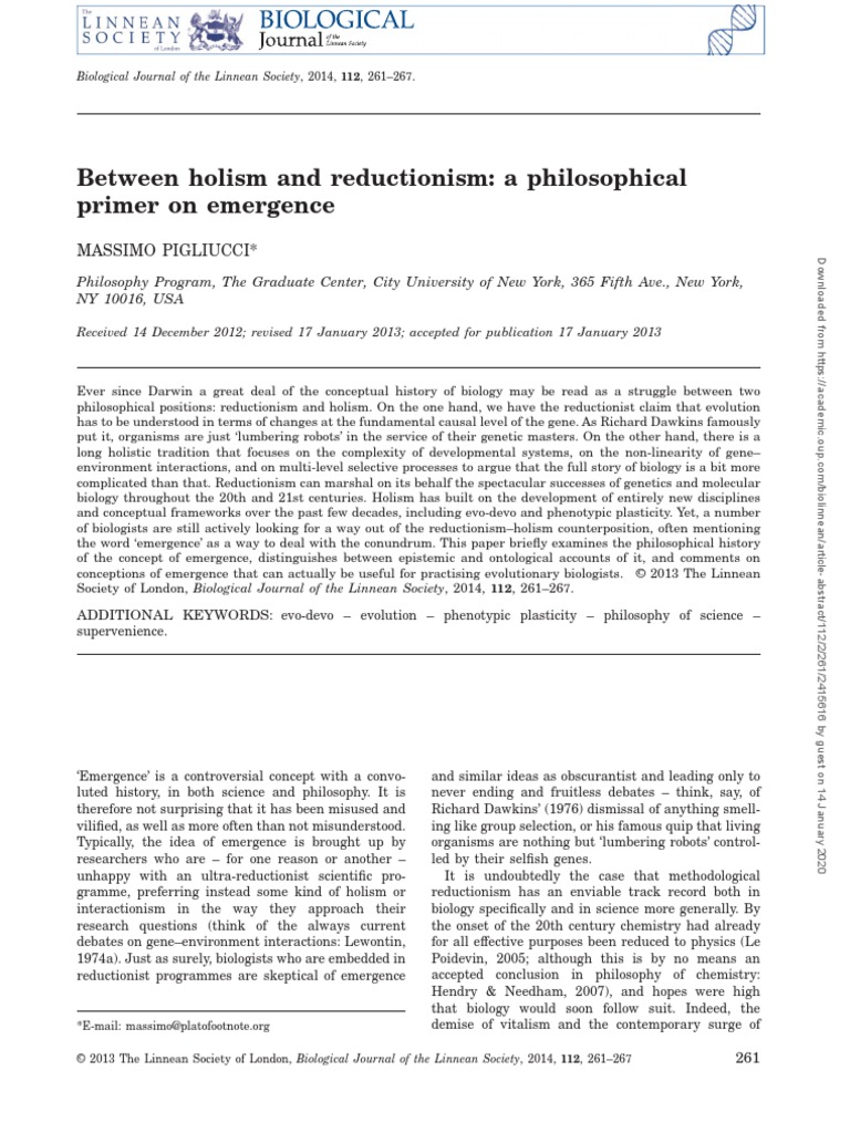 Between Holism and Reductionism | PDF | Reductionism | Emergence