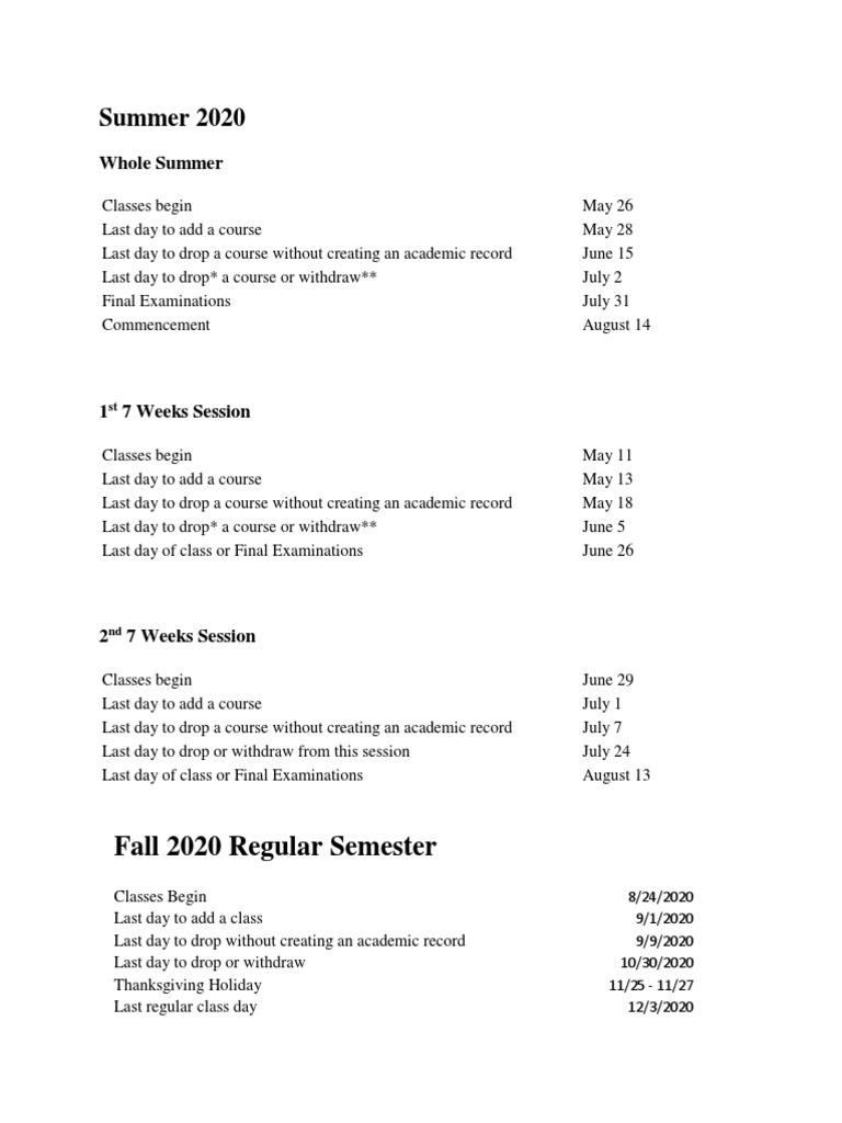 Summer 2020: Fall 2020 Regular Semester | PDF | Final Examination ...