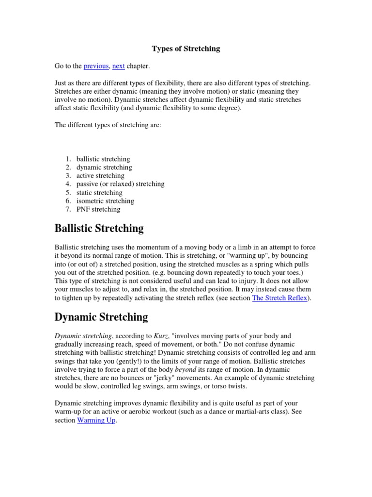 Types of Stretching | PDF | Flexibility (Anatomy) | Muscle Contraction
