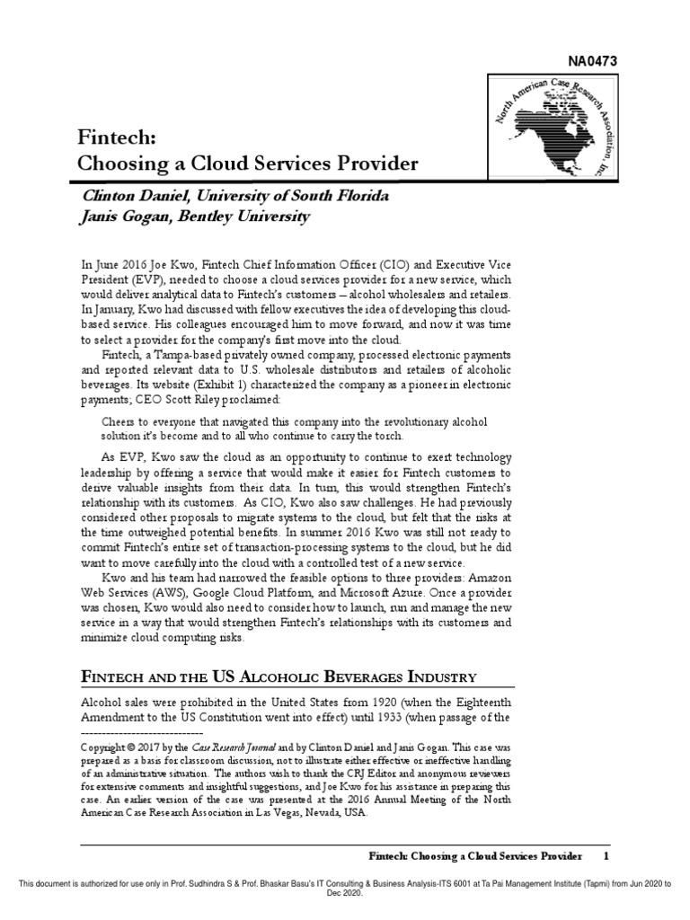 Fintech Choosing A Cloud Services Provider | PDF | Cloud Computing | Software As A Service
