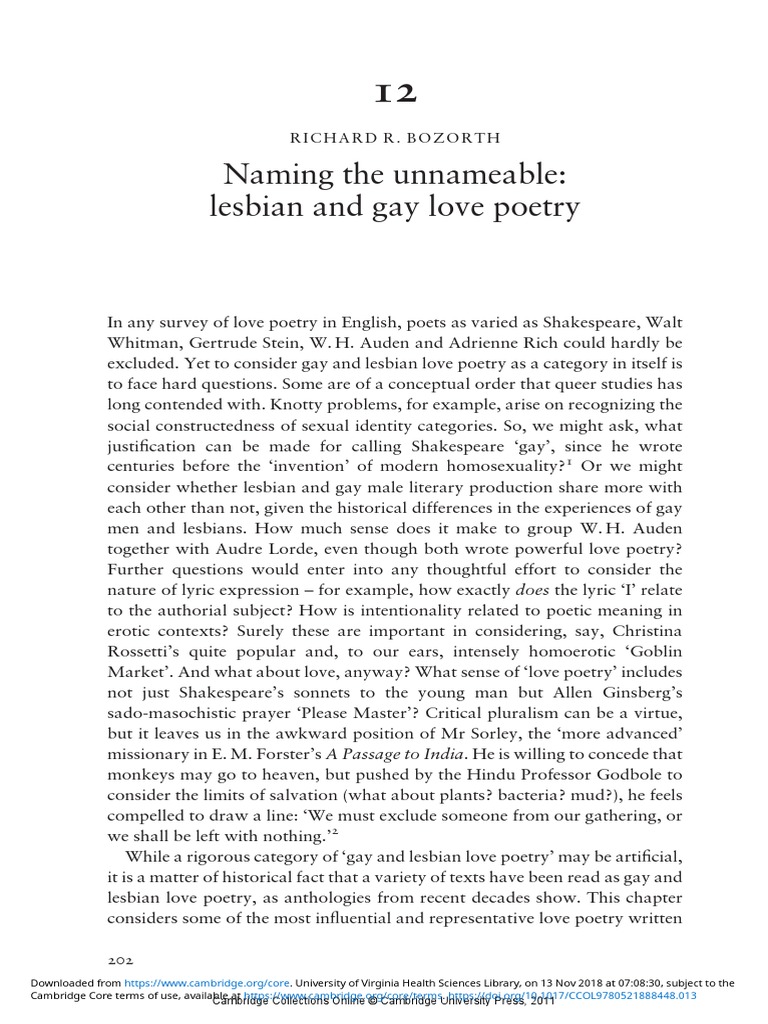 Naming The Unnameable: Lesbian and Gay Love Poetry: Richardr - Bozorth ...