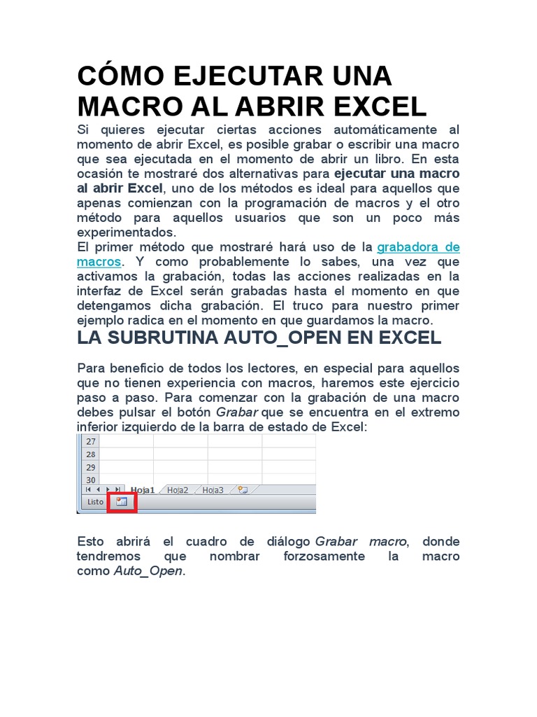 Cómo Ejecutar Una Macro Al Abrir Excel | PDF | Macro (informática) | Visual Basic para Aplicaciones