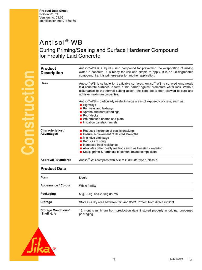 Antisol - WB: Curing Priming/Sealing and Surface Hardener Compound For Freshly Laid Concrete ...