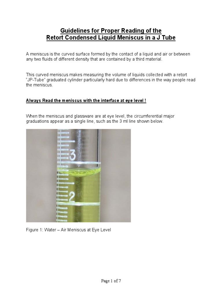 Guidelines For Proper Reading of The Retort Condensed Liquid Meniscus ...