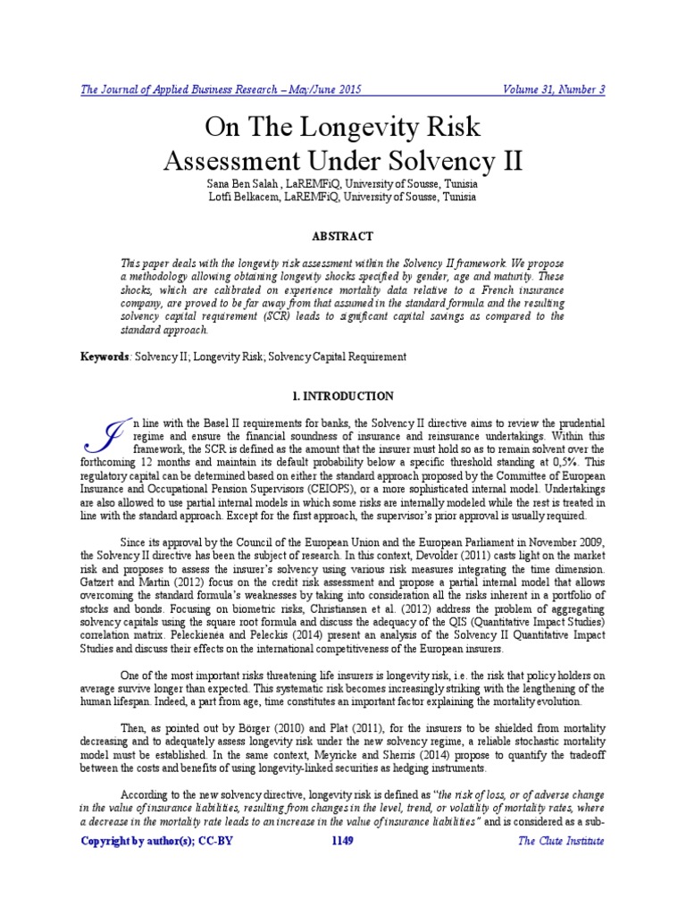 On The Longevity Risk Assessment Under Solvency II | PDF | Risk | Insurance