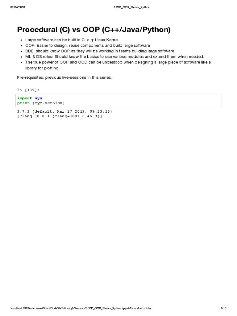 Procedural (C) Vs OOP (C++/Java/Python) : (Sys Version) | PDF | Method ...