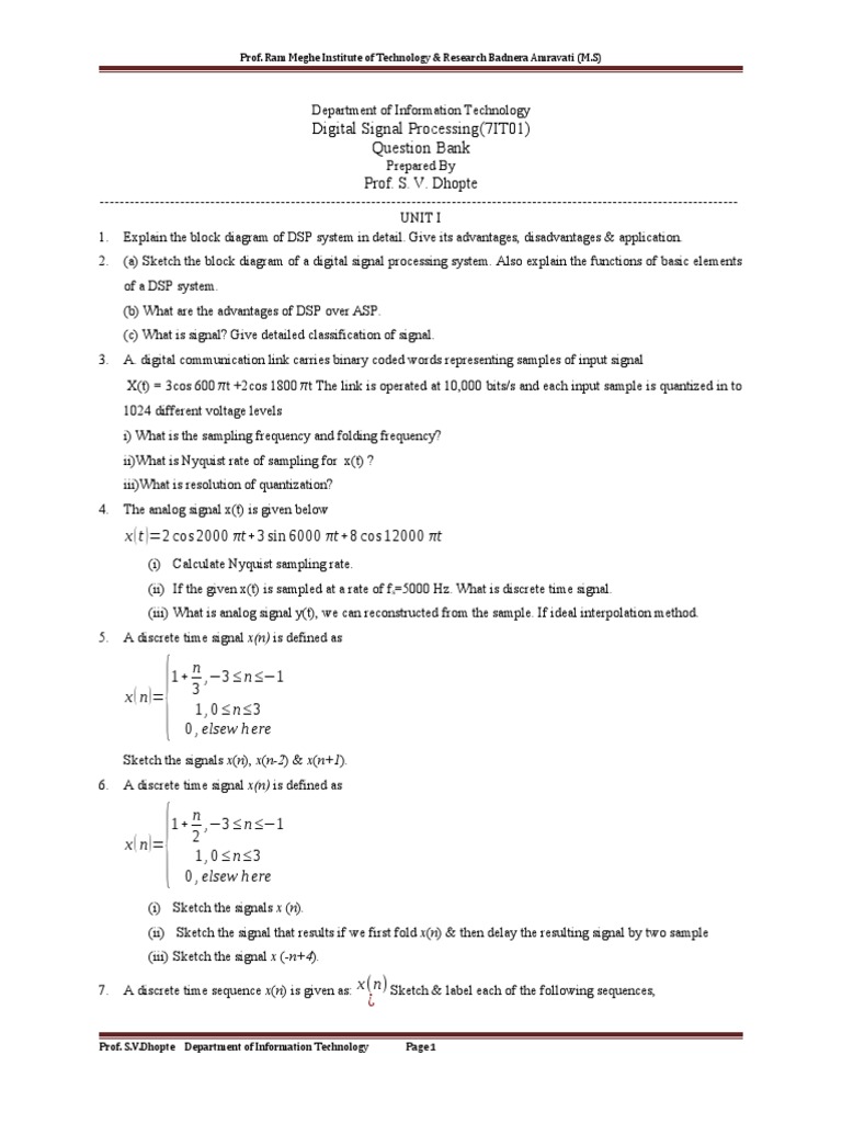 DSP Question Bank for IT Students | PDF | Discrete Fourier Transform ...