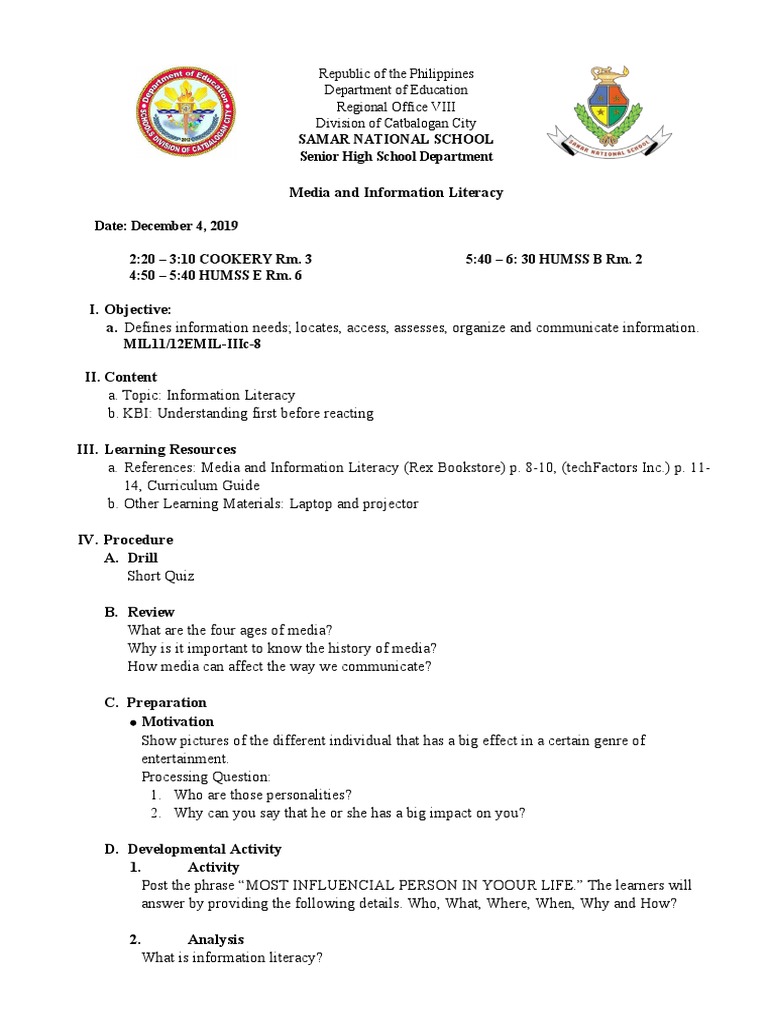 Lesson Plan. Media and Information Literacy | PDF | Information ...