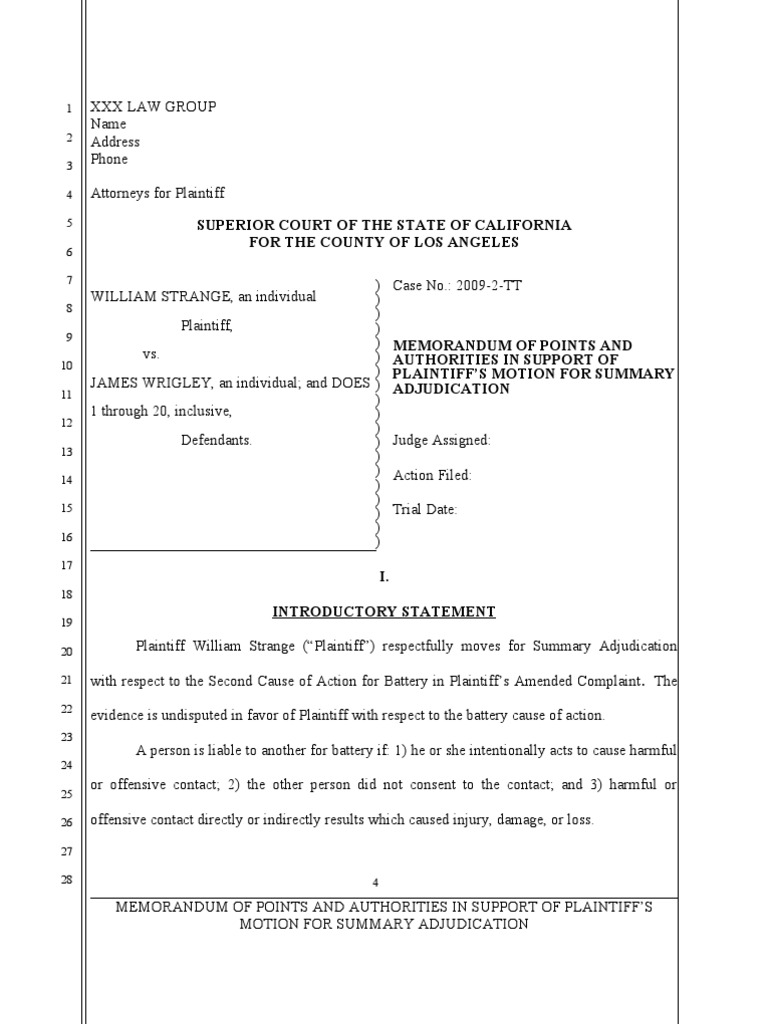 Summary Adjudication Motion | PDF | Mail | United States Postal Service