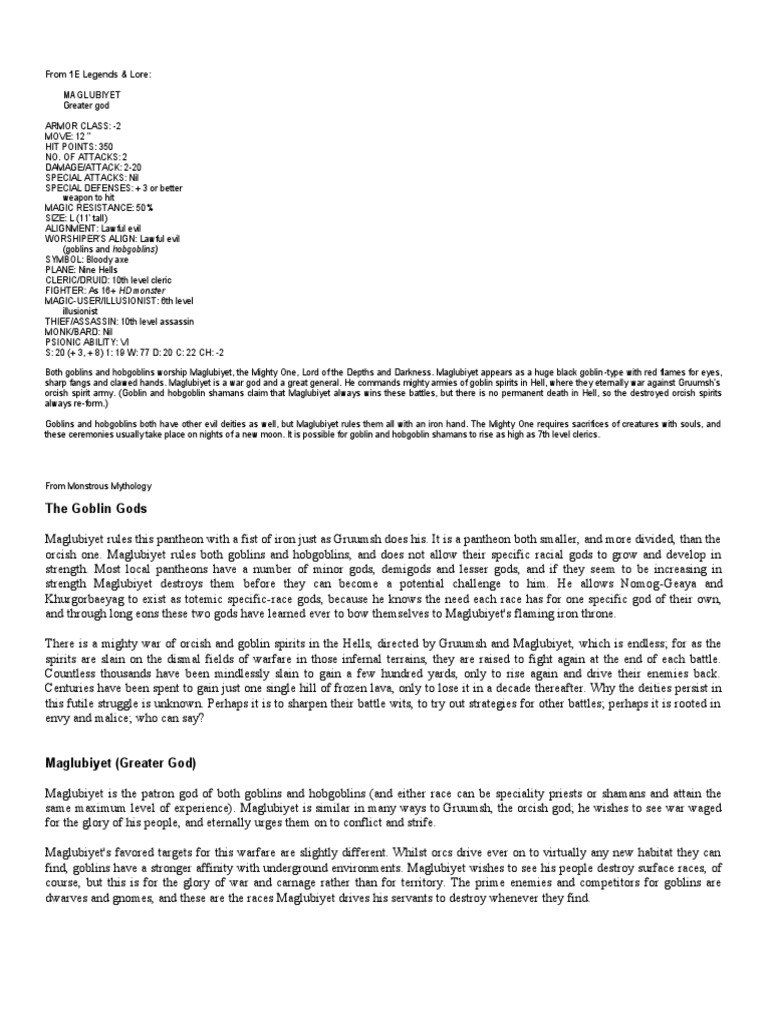 The Goblin Gods: From 1E Legends & Lore: Maglubiyet | PDF | Dungeons ...