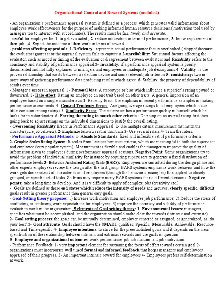 Module 4 Organisational Control and Reward Systems | PDF | Performance ...