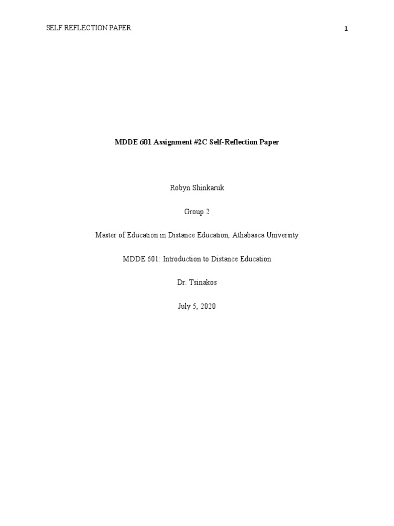Mdde 601 Assignment 2c Self Reflection Paper 1 1 | PDF | Distance Education | Epistemology