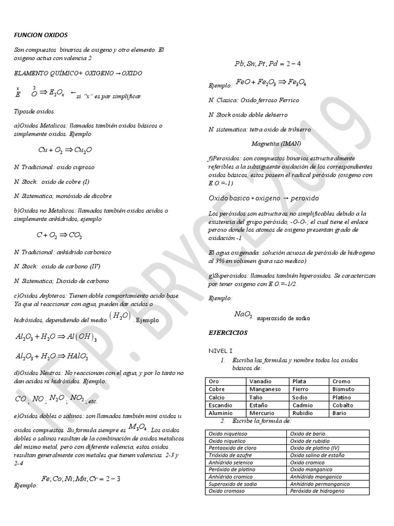 TAREA FUNCION OXIDOS 5to 15-07-20 | PDF | Óxido | Oxígeno