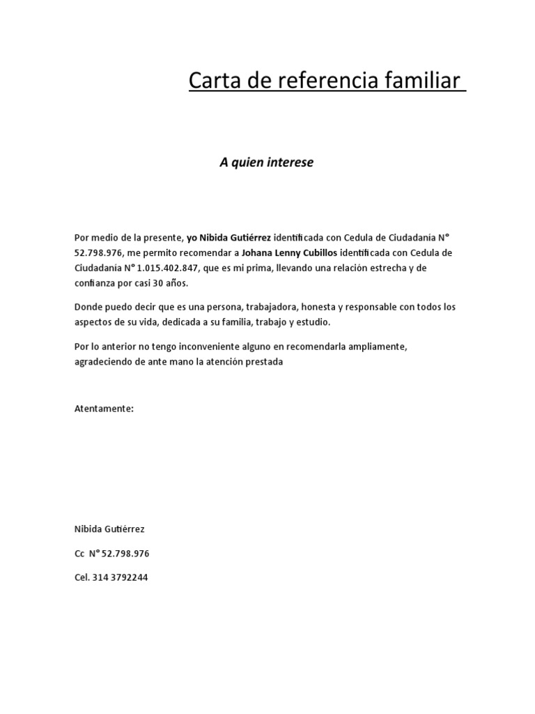 Carta de Referencia Familiar | PDF