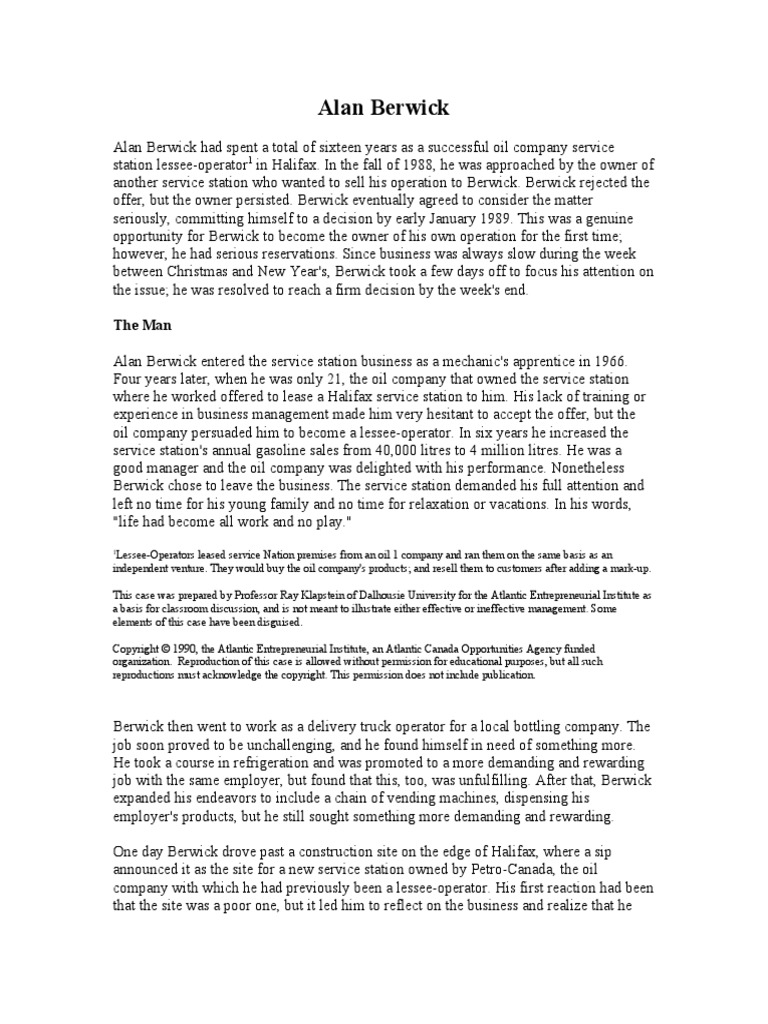 Alan Berwick: The Man | PDF | Filling Station | Mortgage Loan