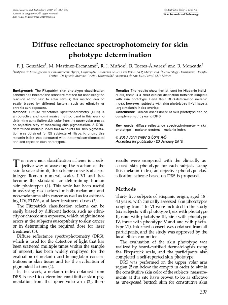 Skin Phototype Assessment via DRS | PDF | Spectrum | Absorption ...