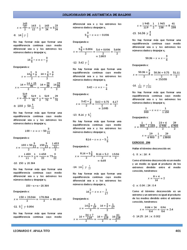 Solucionario Completo de Aritmetica de Baldor (Por Leonardo F. Apala T.) - 200-502 - 202 | PDF