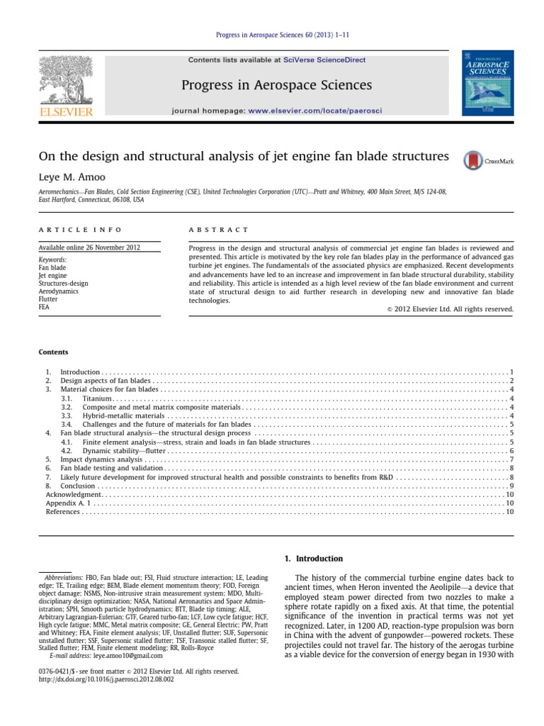 On The Design and Structural Analysis o Fjet Engine Fan Blade Structures | PDF | Jet Engine ...