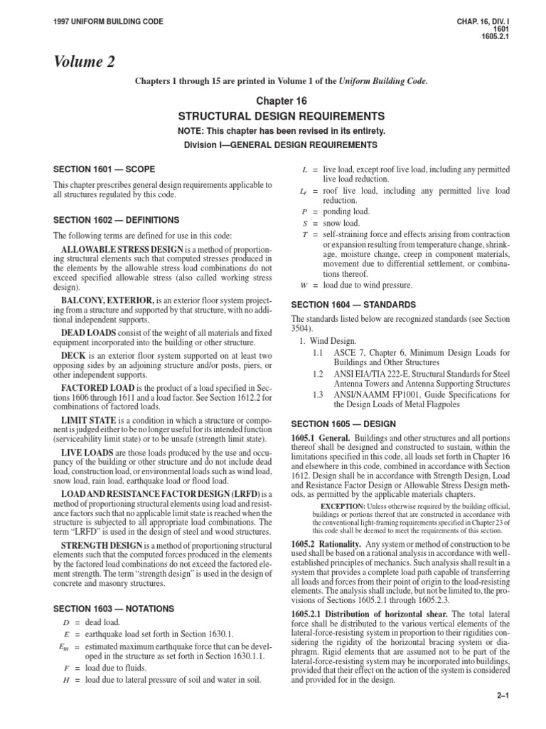 UBC-1997-Volume 2 PDF | PDF | Structural Load | Wall