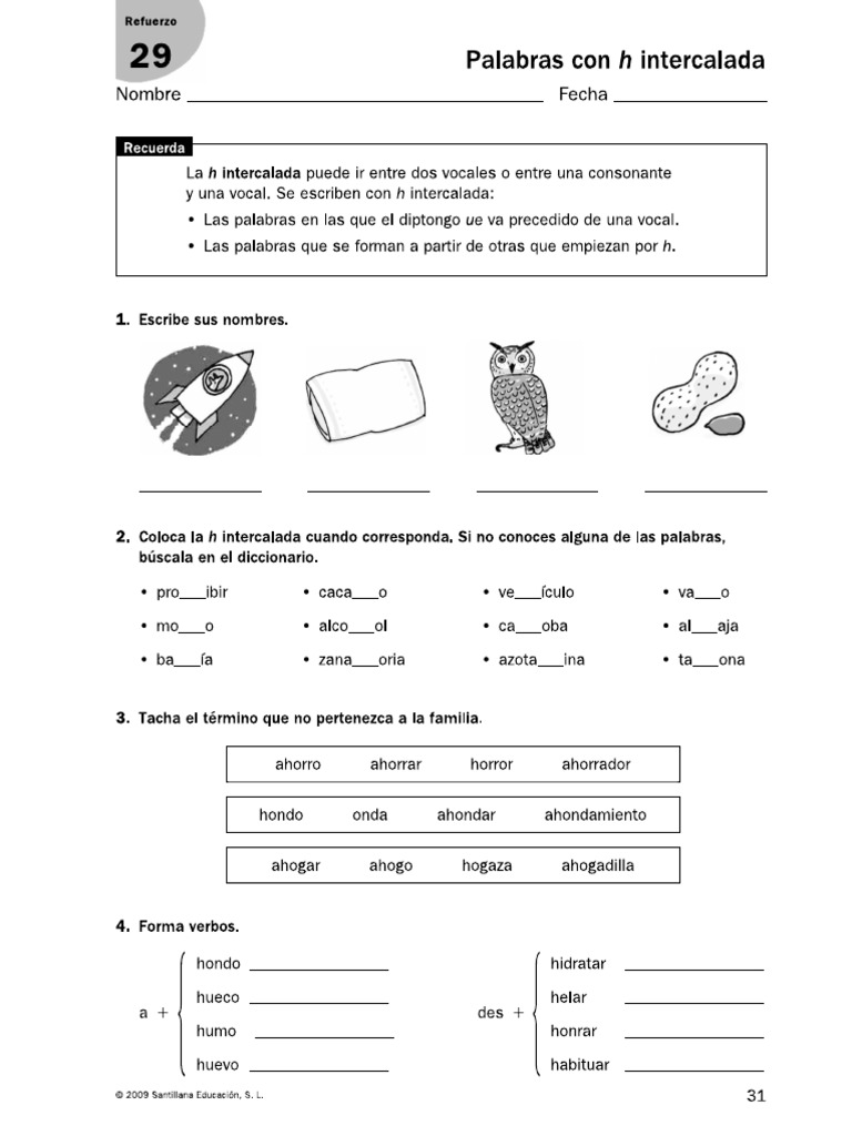 Palabras Con H Intercalada | PDF