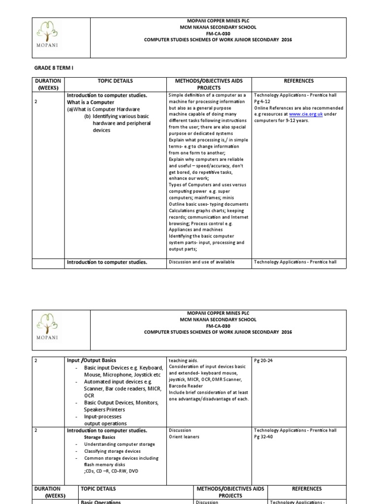 Computer Studies Junior Secondary Schemes | PDF | Application Software ...