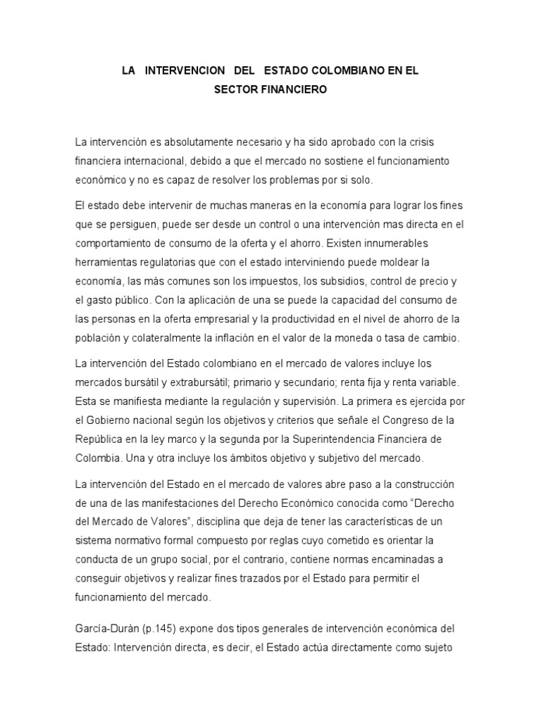 Intervención Estatal en Finanzas Colombia | PDF | Intervencionismo ...