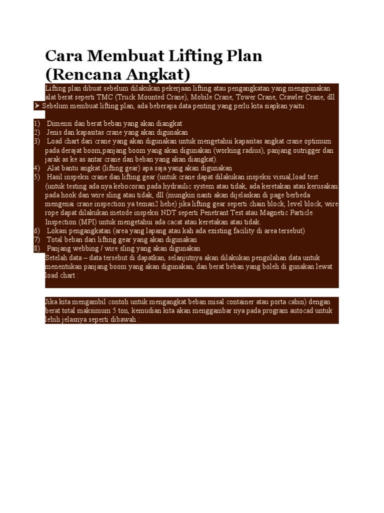 Cara Membuat Lifting Plan | PDF