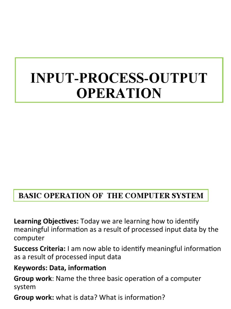 CS G9 Lesson 2 Input-Process-Output 2016 | PDF | Booting | Bios