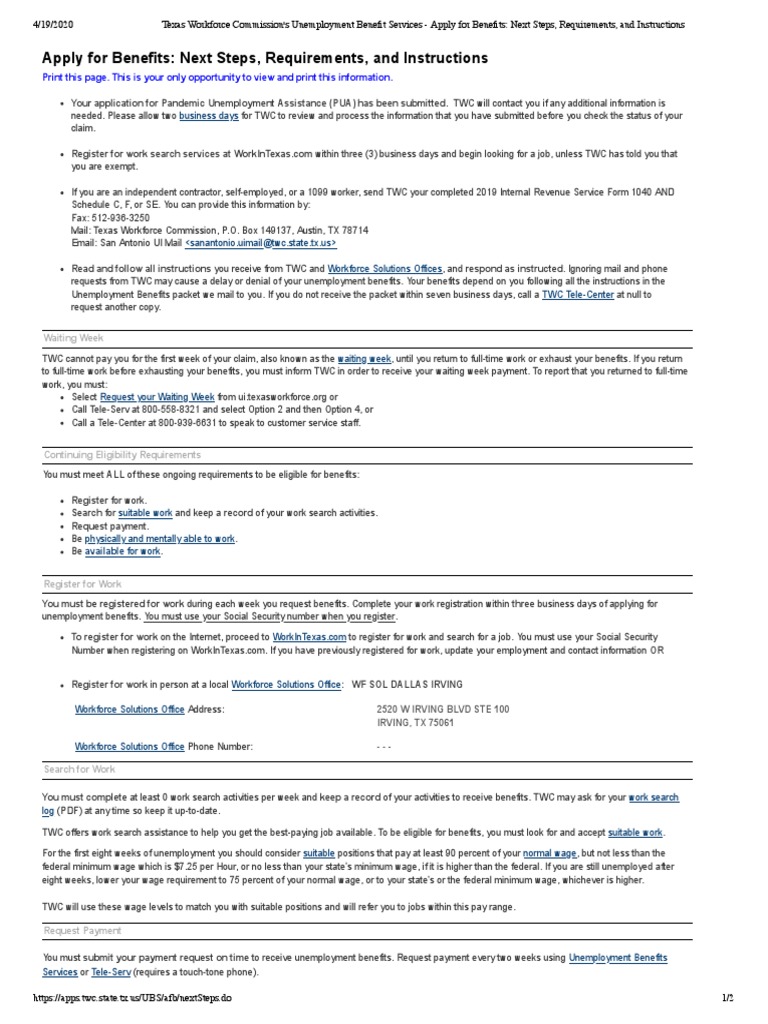 Texas Workforce Commission's Unemployment Benefit Services | PDF ...