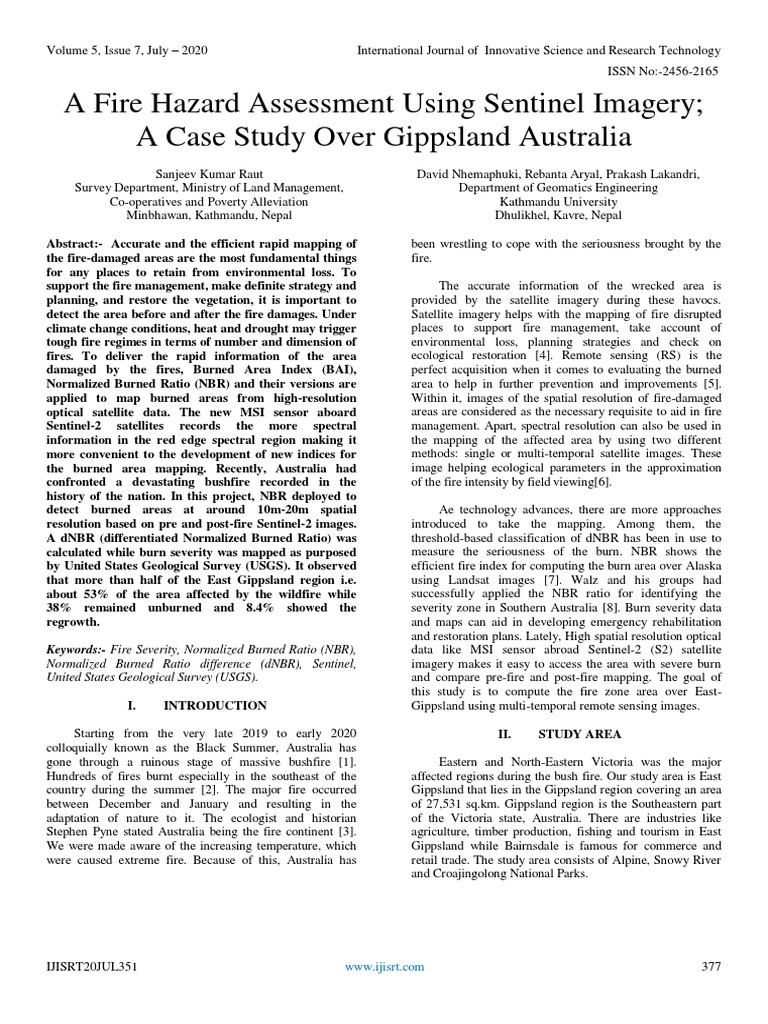 A Fire Hazard Assessment Using Sentinel Imagery A Case Study Over ...