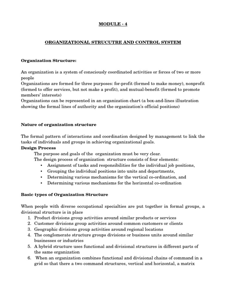 Organizational Structure and Control System Module4 | PDF ...