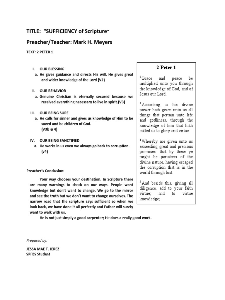 BIBLIOLOGY OUTLINE PROJECT - Sufficiency | PDF | Grace In Christianity ...