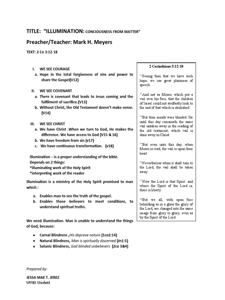 BIBLIOLOGY OUTLINE PROJECT - Illumination | PDF | Jesus | Systematic ...
