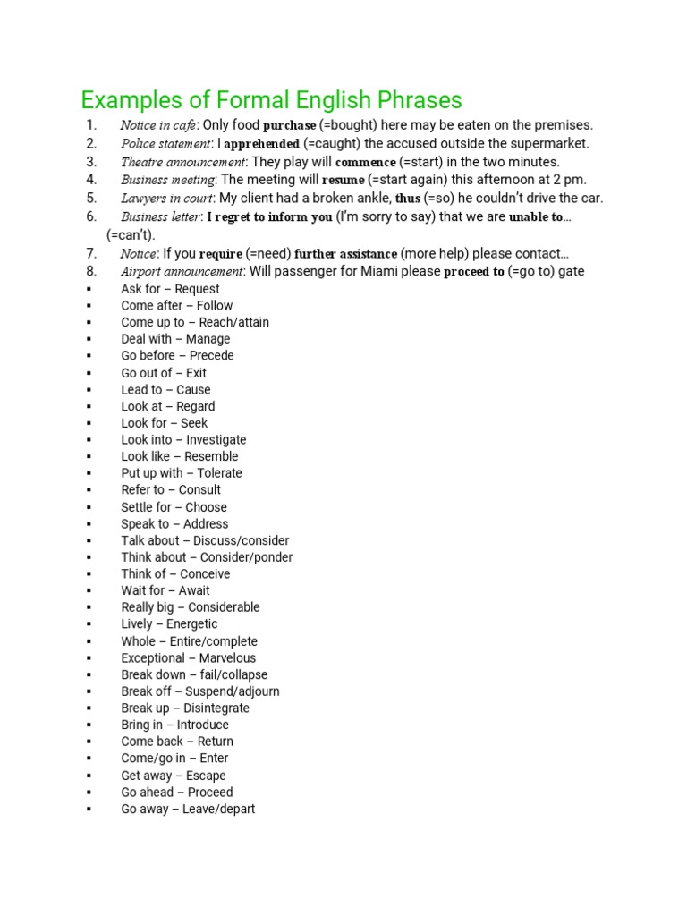 Examples of Formal English Phrases | PDF | English Language | Word