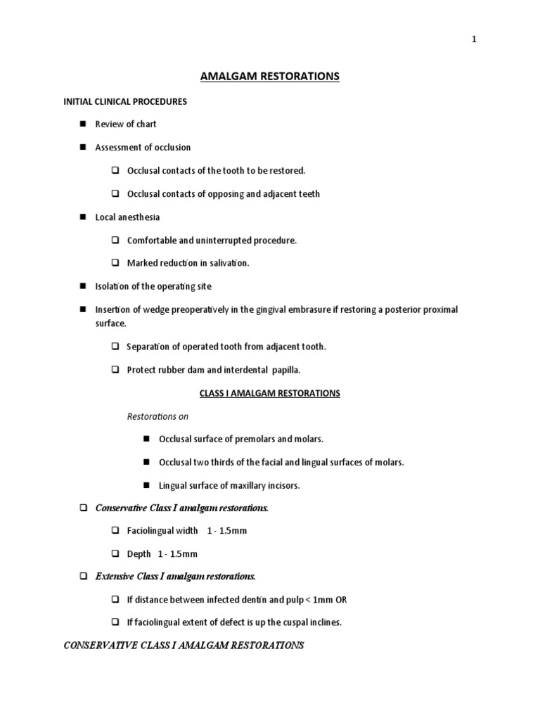 Amalgam Restorations: Initial Clinical Procedures | PDF | Tooth Enamel ...