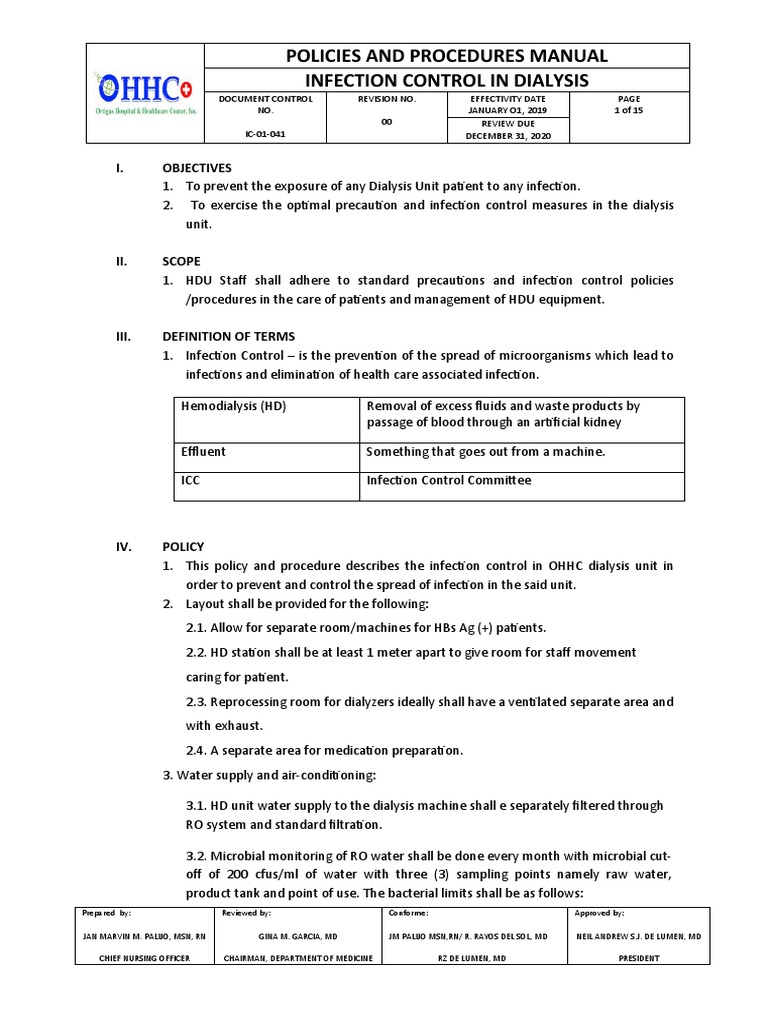 Dialysis Infection Control Guide | PDF | Hemodialysis | Infection Control