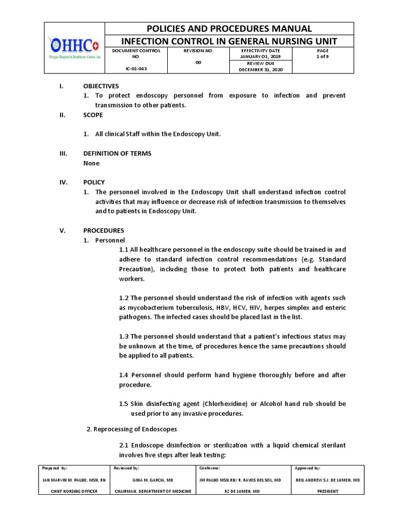 Policies and Procedures Manual Infection Control in General Nursing ...