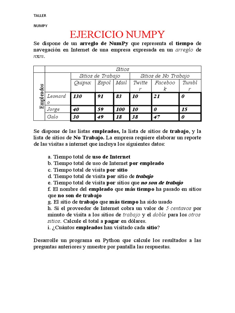 Ejercicio Numpy Sitiosweb | PDF | Matriz (Matemáticas) | Internet