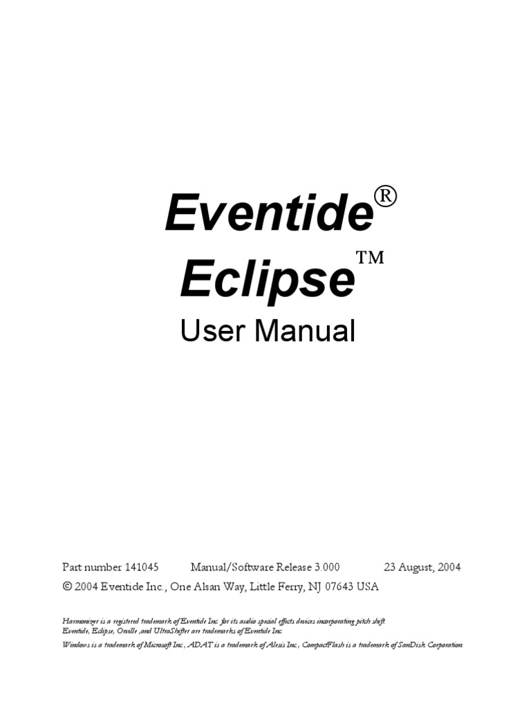 Eventide Eclipse: User Manual | PDF | Synthesizer | Electrical Connector