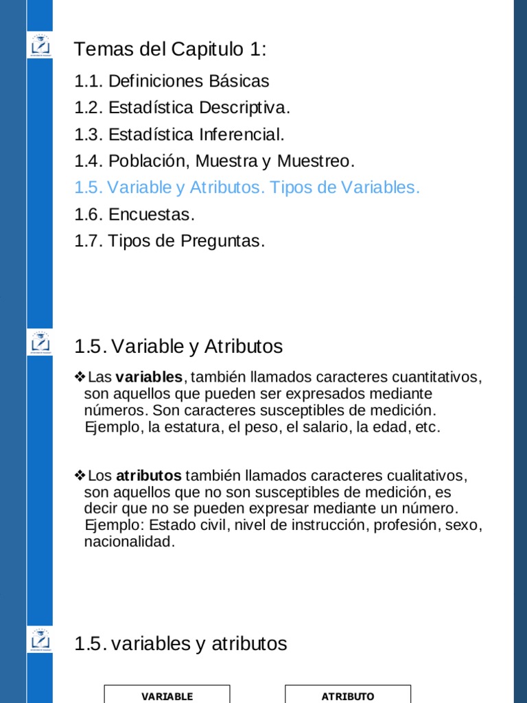 1.5. Variable y Atributos. Tipos de Variables | PDF | Medición ...