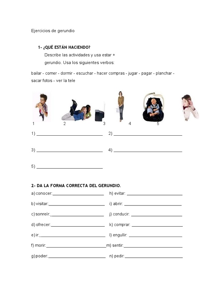 Ejercicios de gerundio: ¿Qué están haciendo | PDF | Verbo | Sintaxis