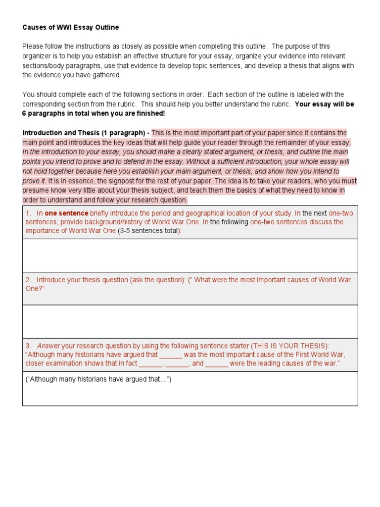 Causes of WWI Essay Outline | PDF | Essays | Paragraph