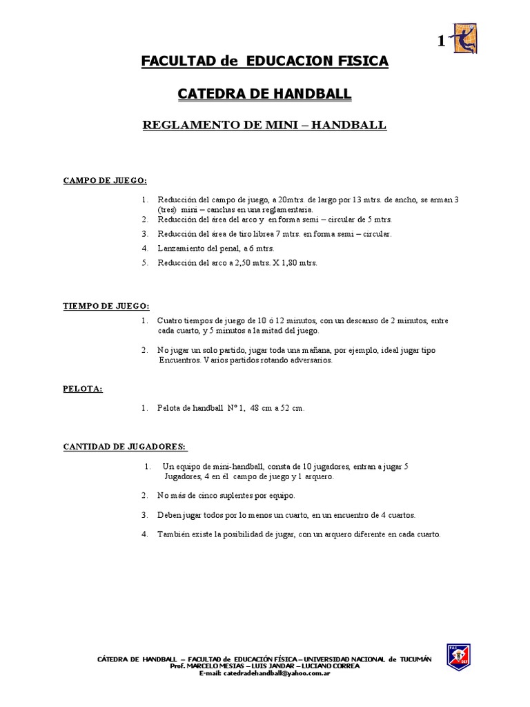 Reglamento de Mini Handball Escolar | PDF | Juegos de pelota | Ocio